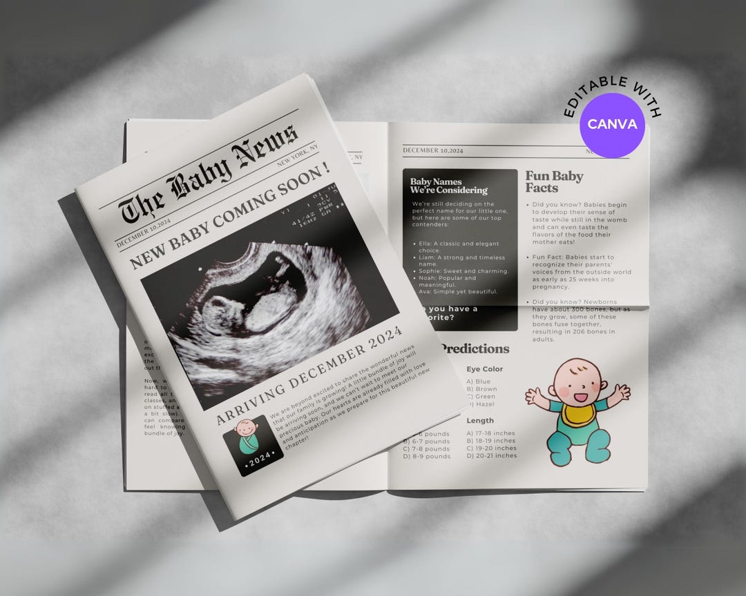 New Baby Announcement Newspaper Baby on the Way Announcement Editable ...