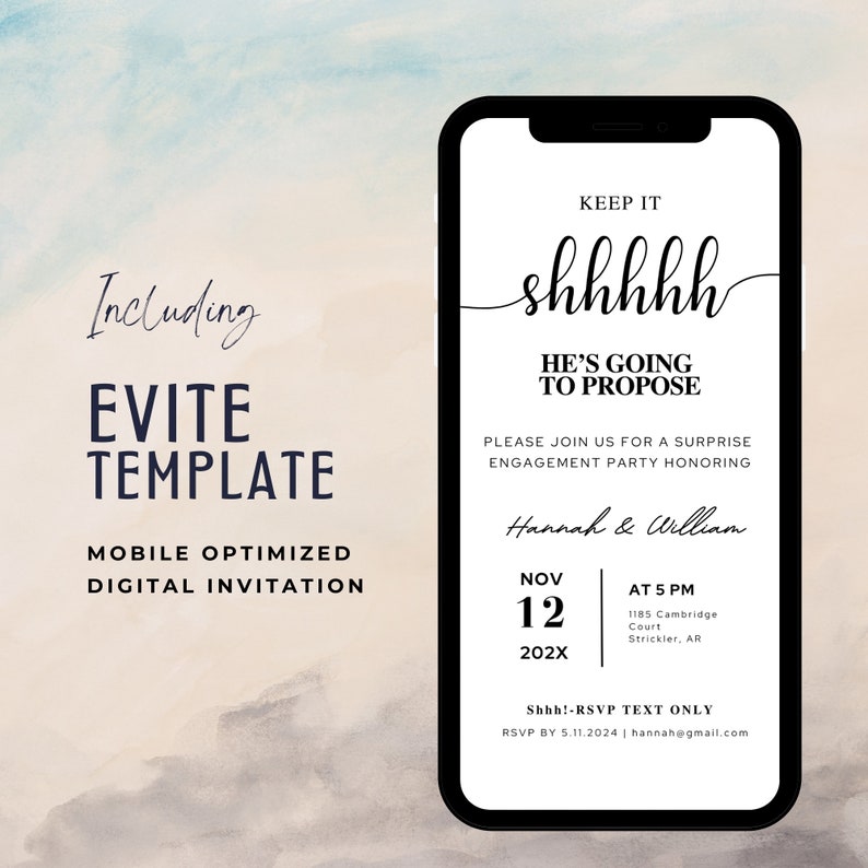 Surprise Engagement Party Invitation: Minimalist Canva Template (evite ...
