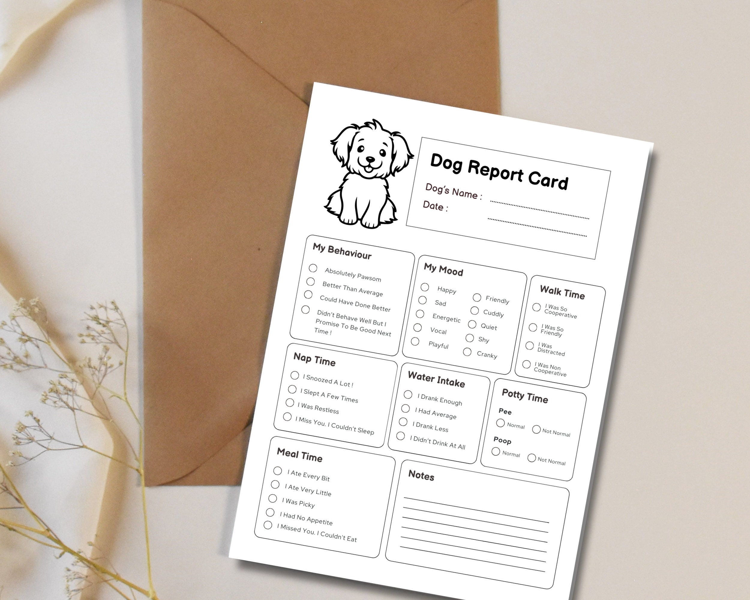Dog Report Card Dog Boarding Report Card Template Black and White Canva ...