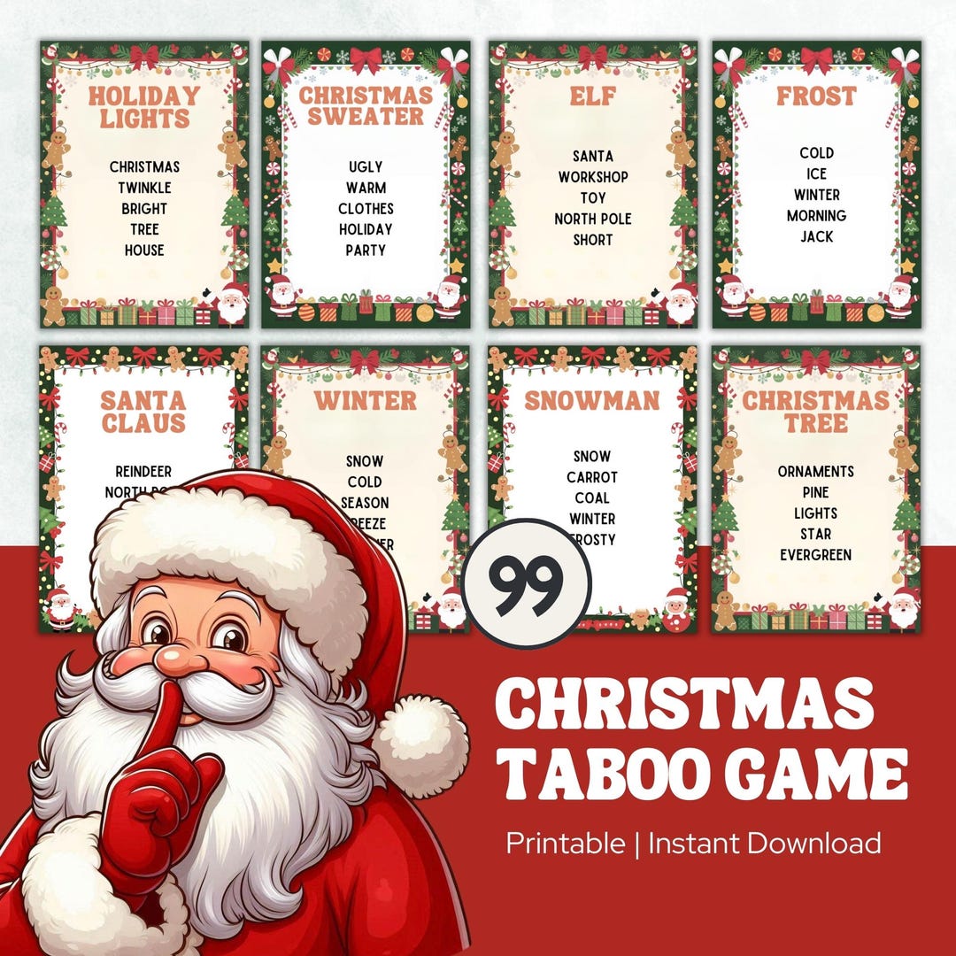 Christmas Taboo Game: Printable Xmas Forbidden Words (99 Cards) (PDF ...
