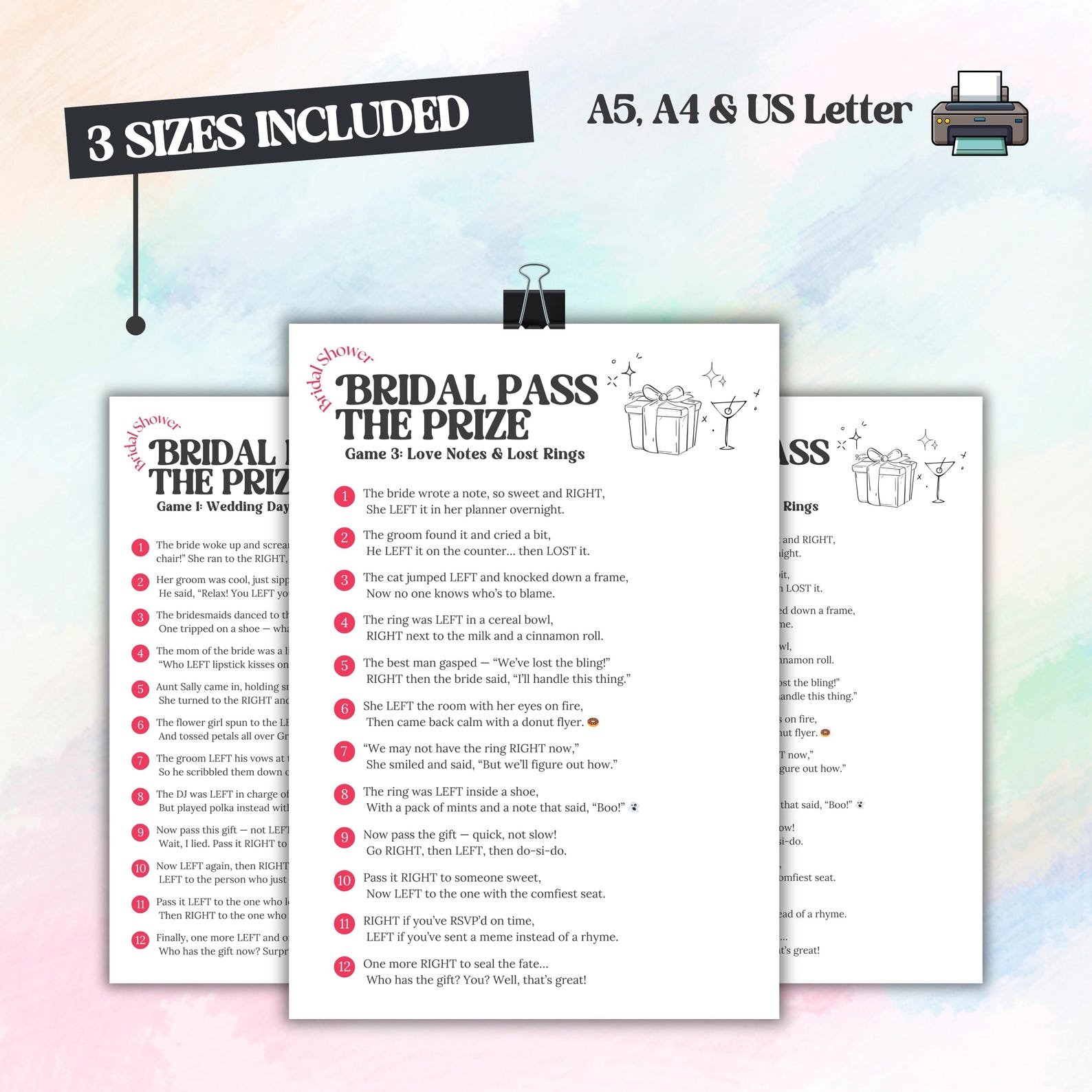 Pass the Gift Bridal Shower Game Printable, Pass the Prize Game ...