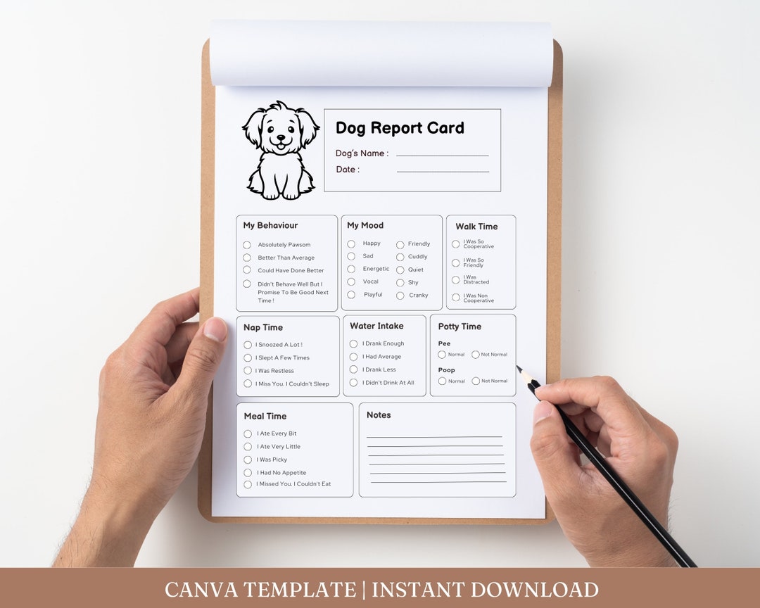 Dog Report Card | Dog Boarding Report Card Template | Black and White ...