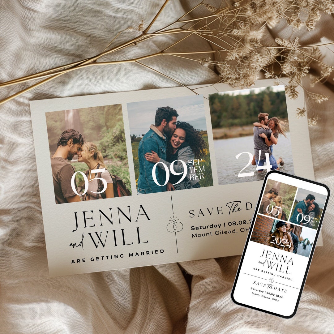 Save the Date Photo Collage Invitation Card Canva Template Save the ...