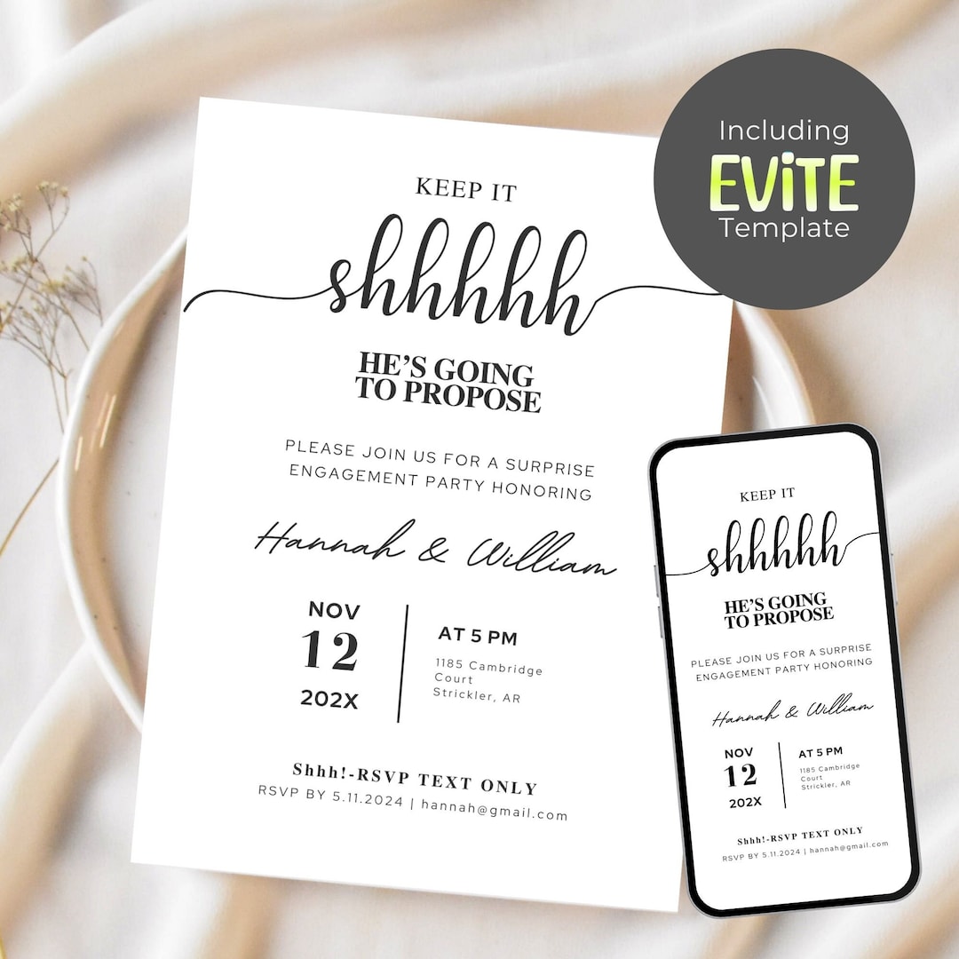 Surprise Engagement Party Invitation: Minimalist Canva Template (evite ...