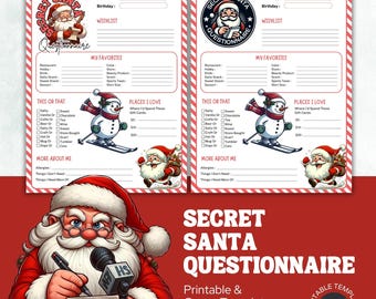 Secret Santa Questionnaire Survey , PRINTABLE - Etsy