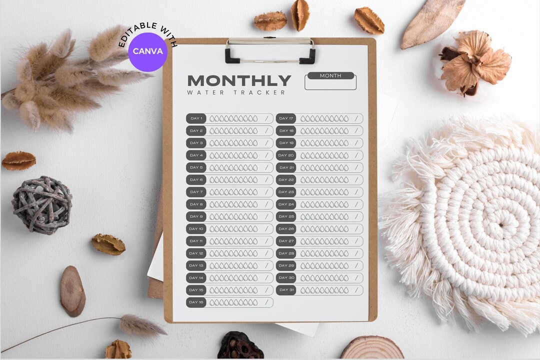 31 Day Water Challenge Tracker Printable Monthly Water Intake Log ...