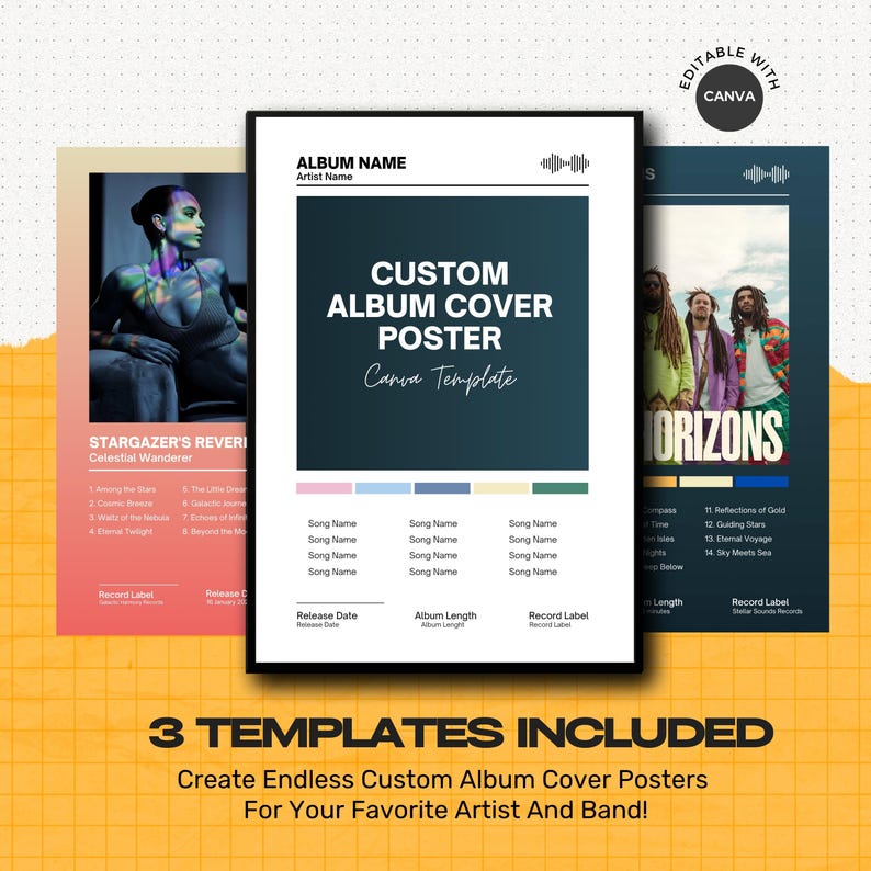 Custom Album Cover Poster Canva Template: Music Lover Gift (digital ...