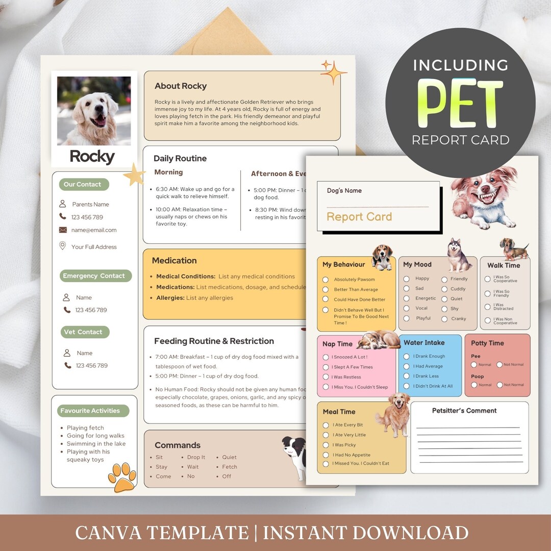 Pet Resume Canva Template Pet Bio Template Dog Resume Dog Profile Dog ...