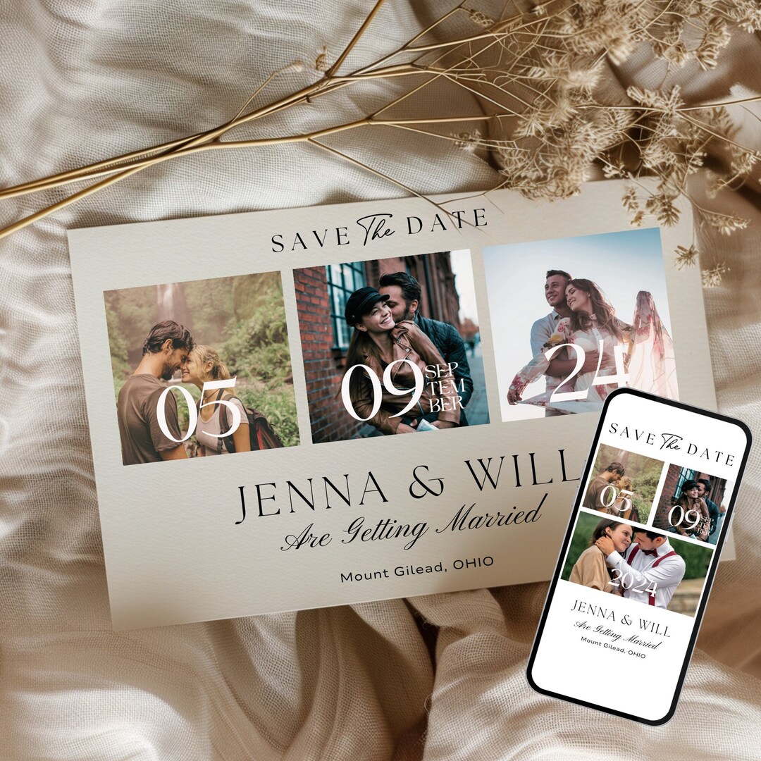 Save the Date Photo Collage Invitation Card Canva Template Digital Save ...
