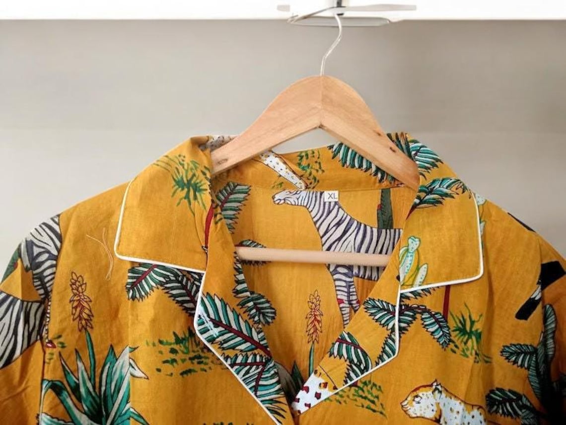 Animal Jungle Print Cotton Pajama Set Women Night Dress Green Color ...