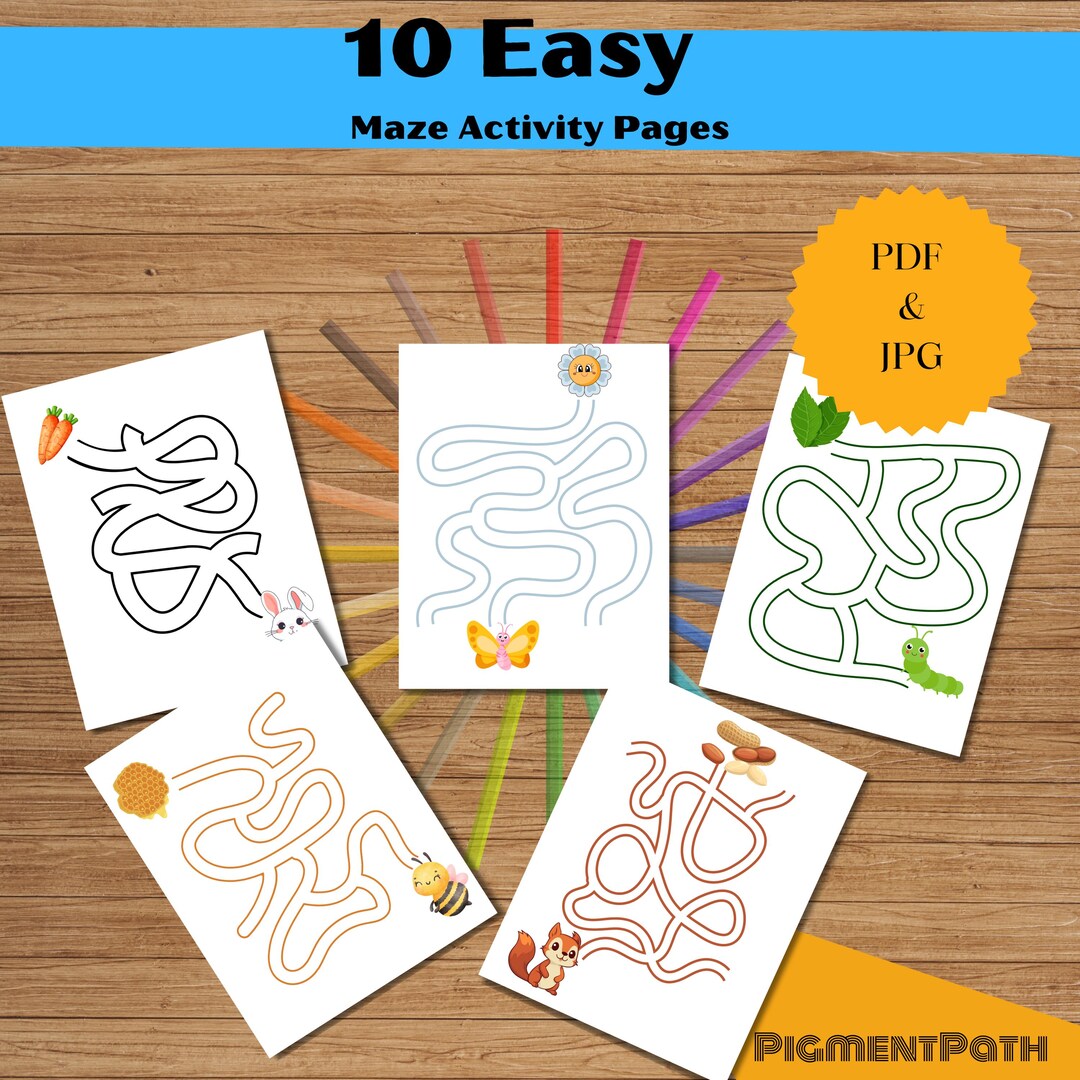 10 Page Maze Activity Pages for Kids – Printable Labyrinth Game Book ...
