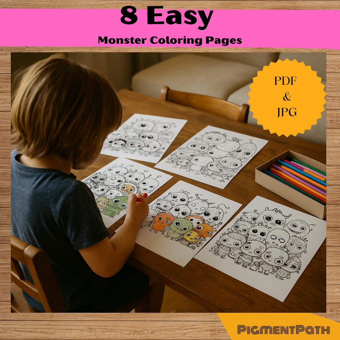 8 Page Monster Coloring Pages for Kids – Cute Monsters Activity Book ...