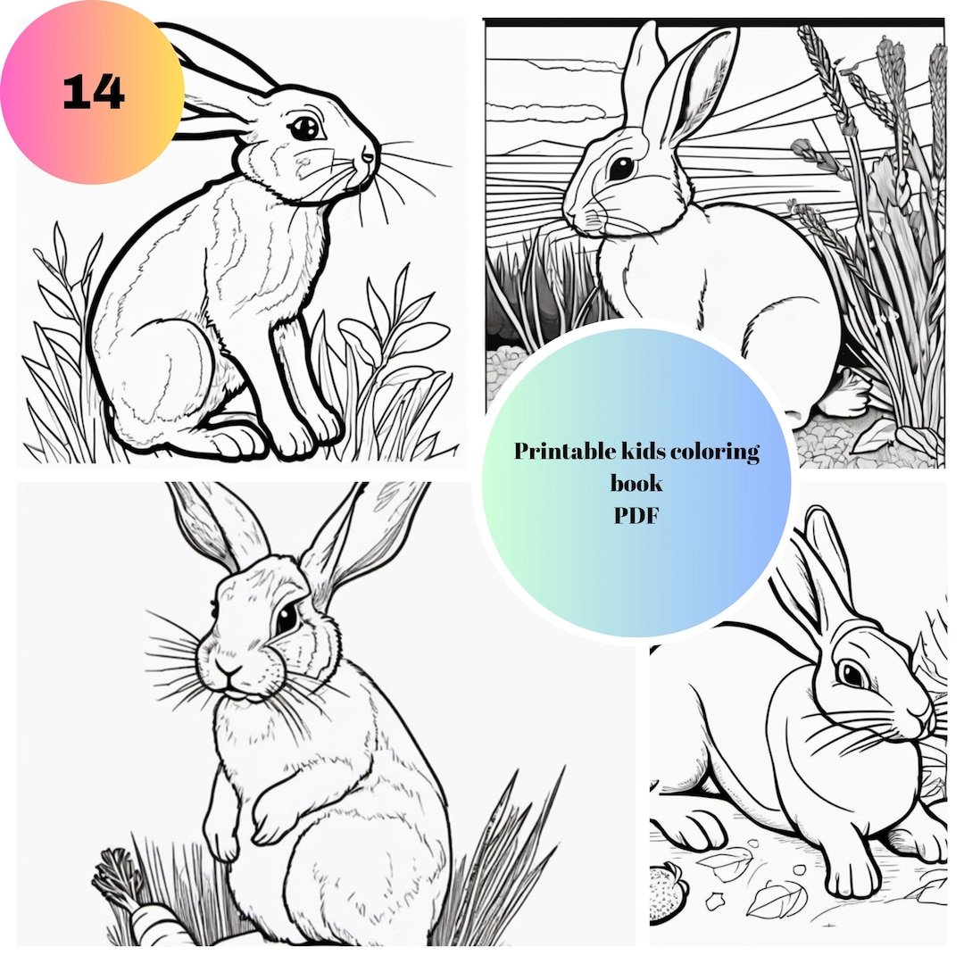Bunny Coloring Book | 10 Cute Rabbit Pages, Kids Ages 3-6 (PDF) - Etsy