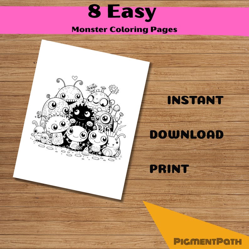 8 Page Monster Coloring Pages for Kids – Cute Monsters Activity Book ...