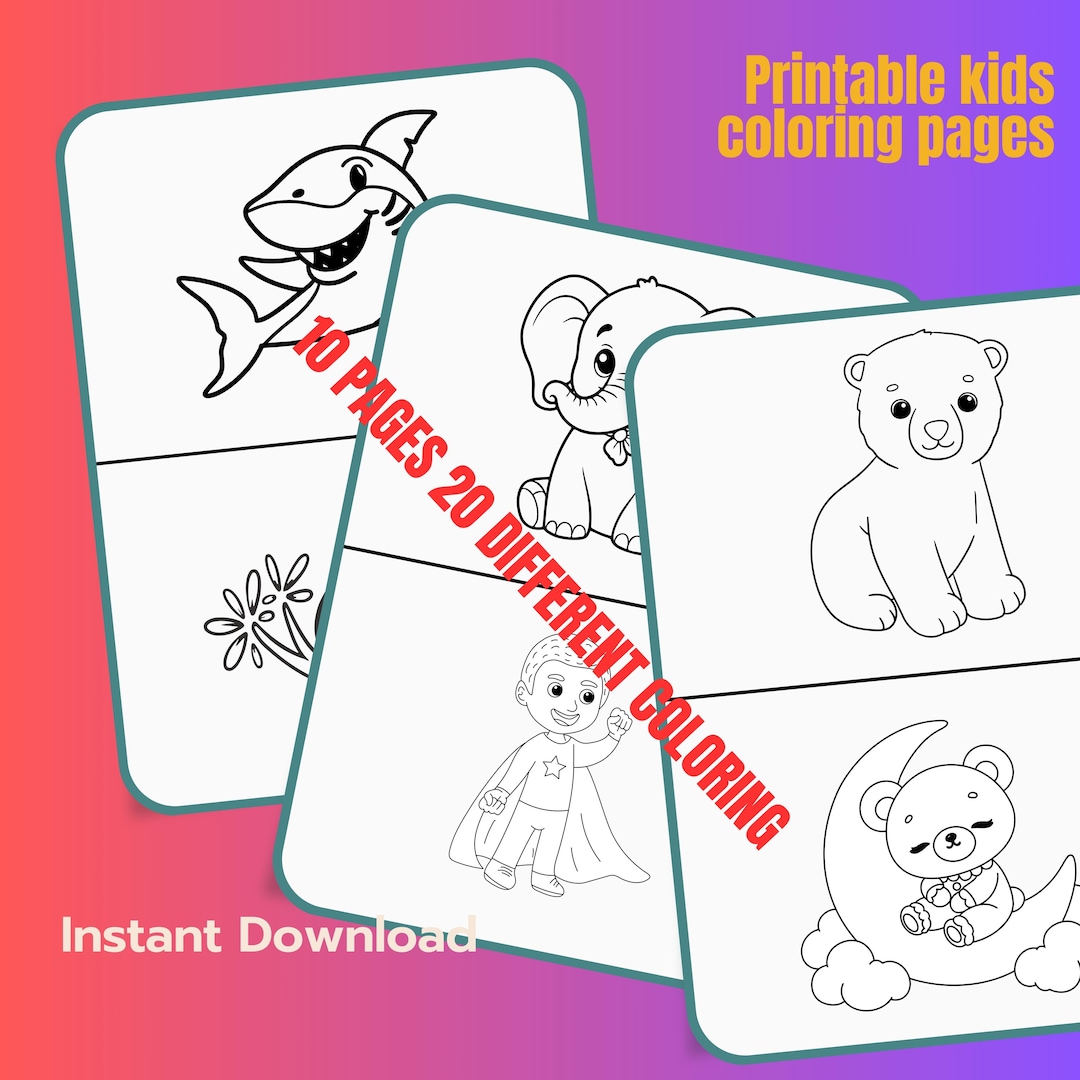 Printable Kids Coloring Book PDF - 2 Images per Page, Fun & Educational ...