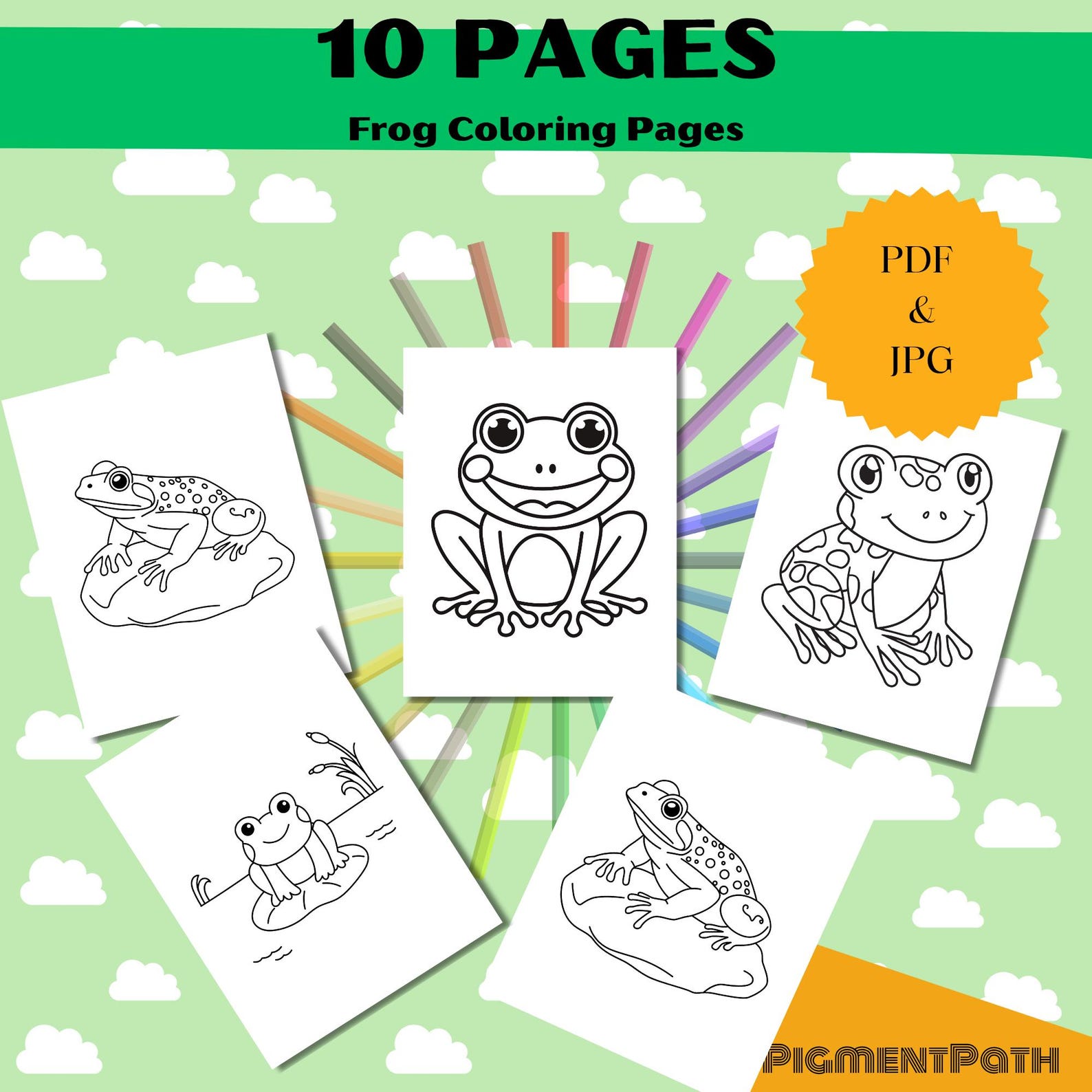 Frog Coloring Pages for Kids | 10 Fun Animal Sheets | Printable ...