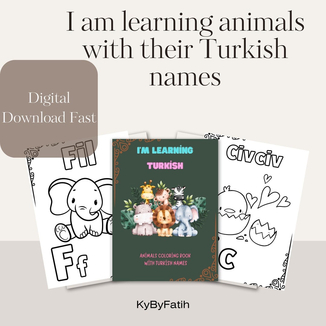 Animal Names Turkish Coloring Book, Instant Digital Download, Creative ...