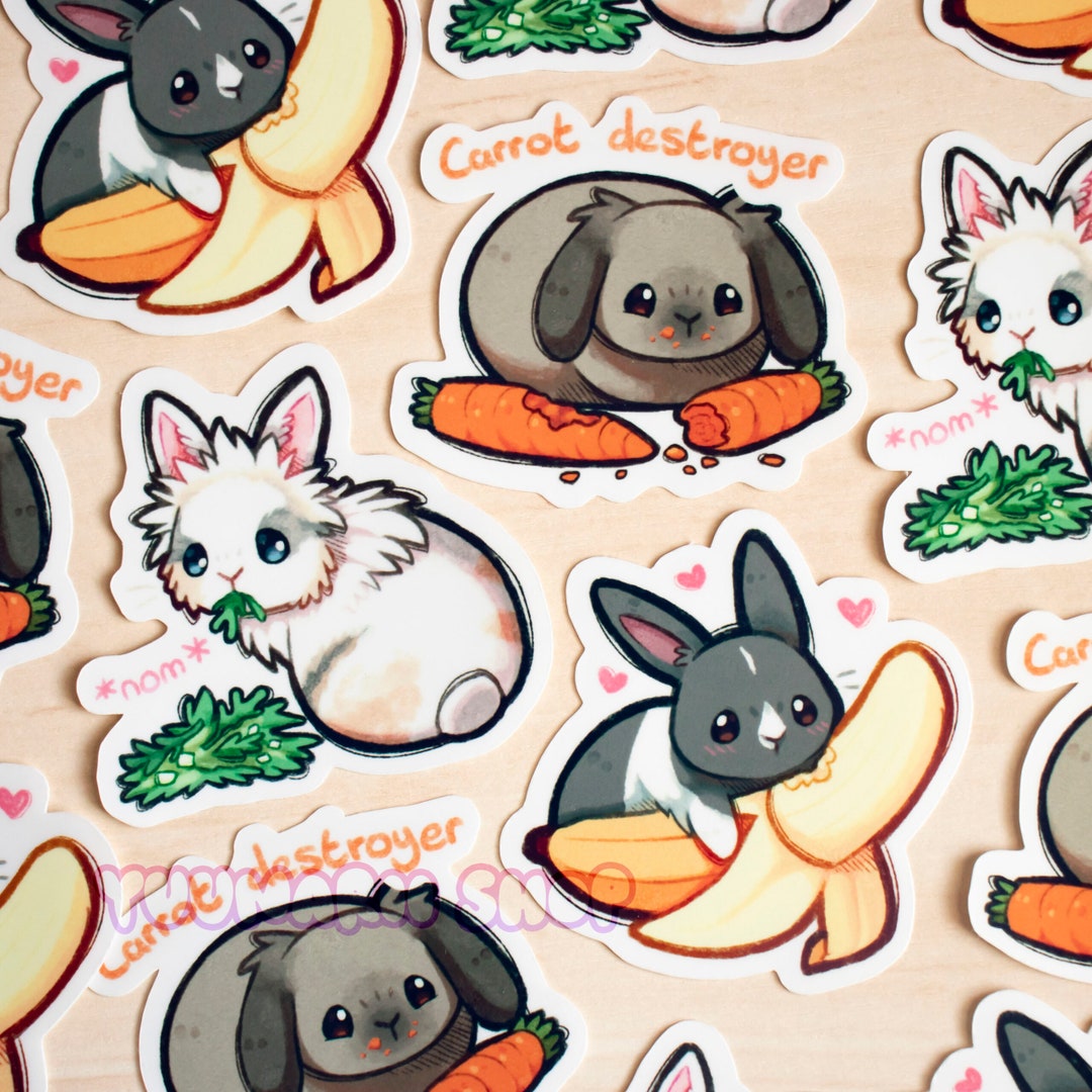 Bunnies Eating Nommies Vinyl Stickers / Cute Rabbit Stickers / Animals ...