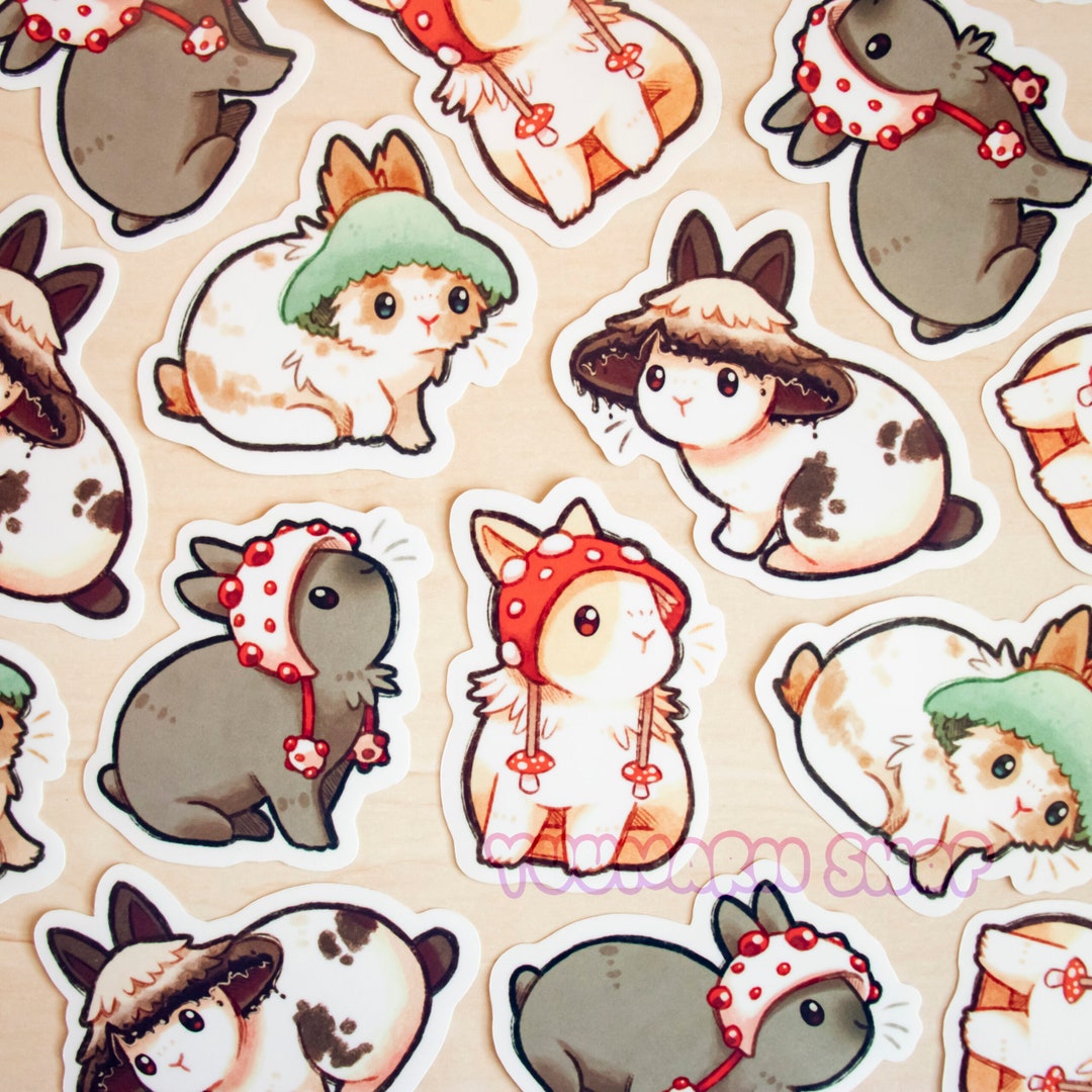 Mushroom Hat Bunny Vinyl Stickers / Rabbit Stickers / Autumn Stickers ...