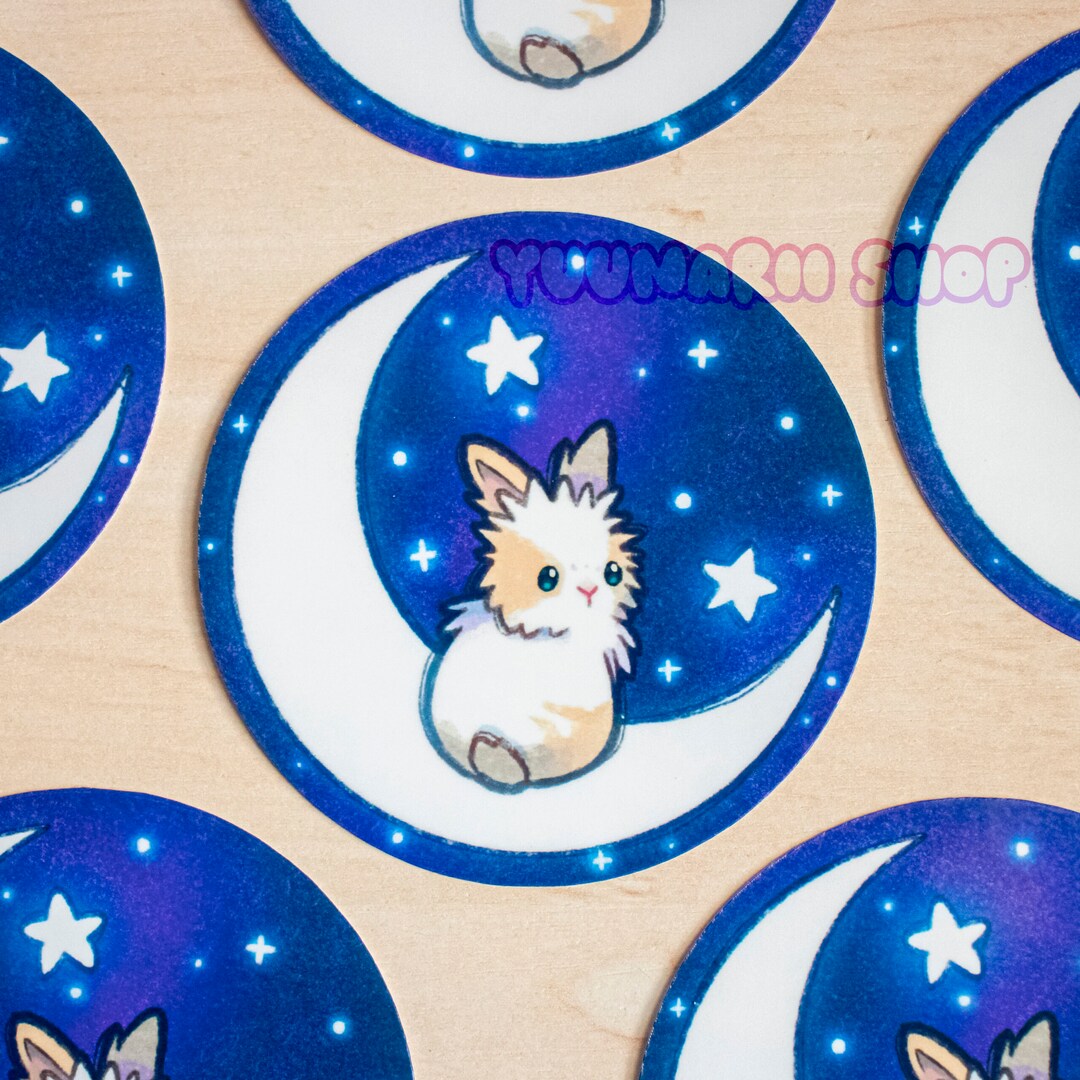 Holo Moon Bunny Vinyl Sticker / Holographic Rainbow Sticker / Space ...