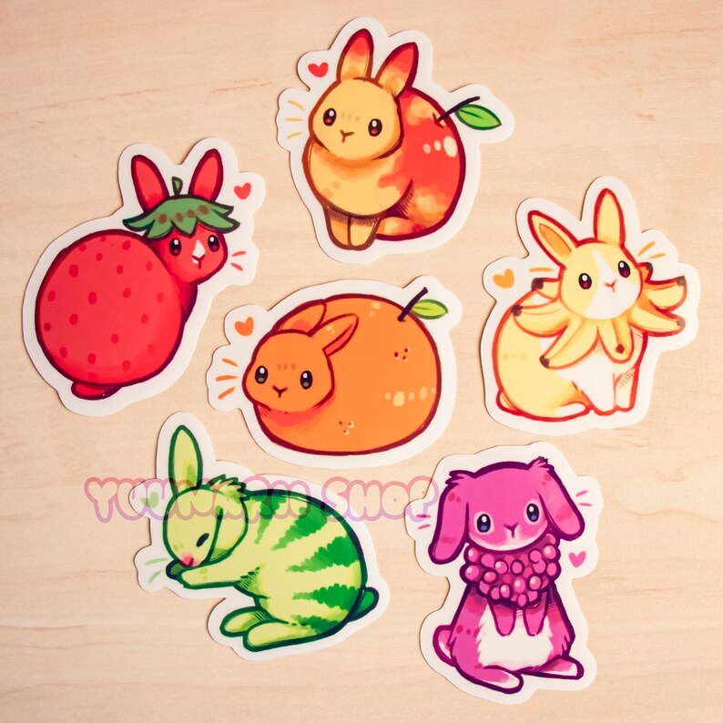 Fruit Bunny Vinyl Stickers / Cute Animal Stickers / Journal Stickers ...