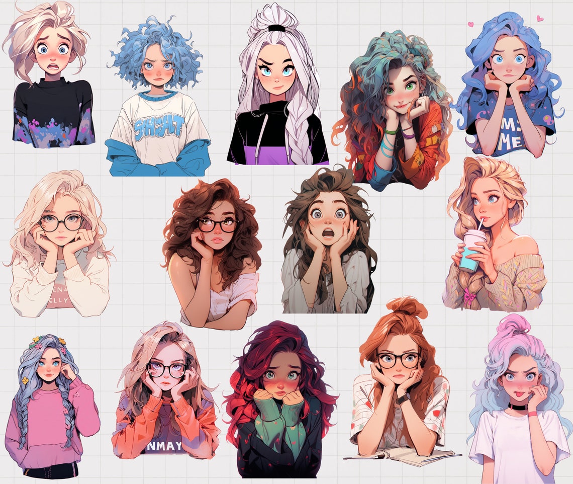 JDES 30 Girls With Different Emotion Expression Clip Arts, Happy, Sad ...