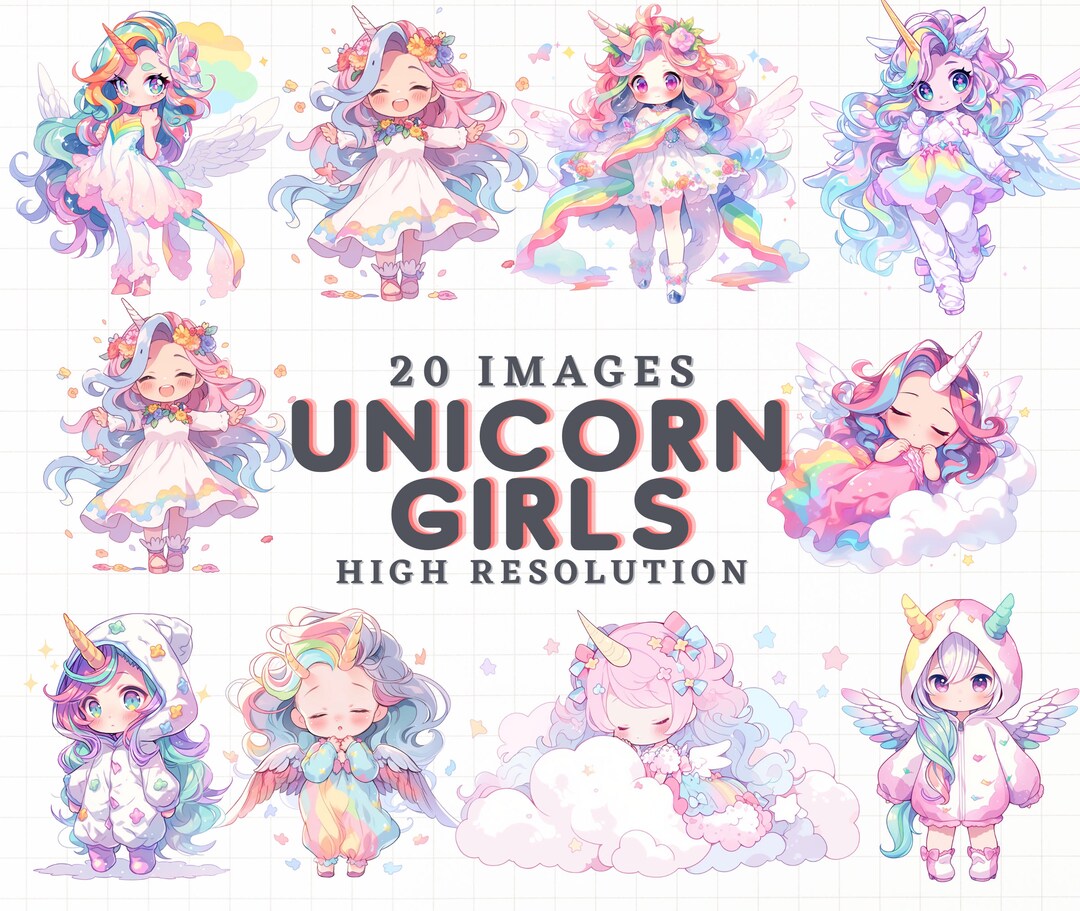 Pastel Unicorn Girl Clipart Bundle: Rainbow Sweets (PNG Digital ...