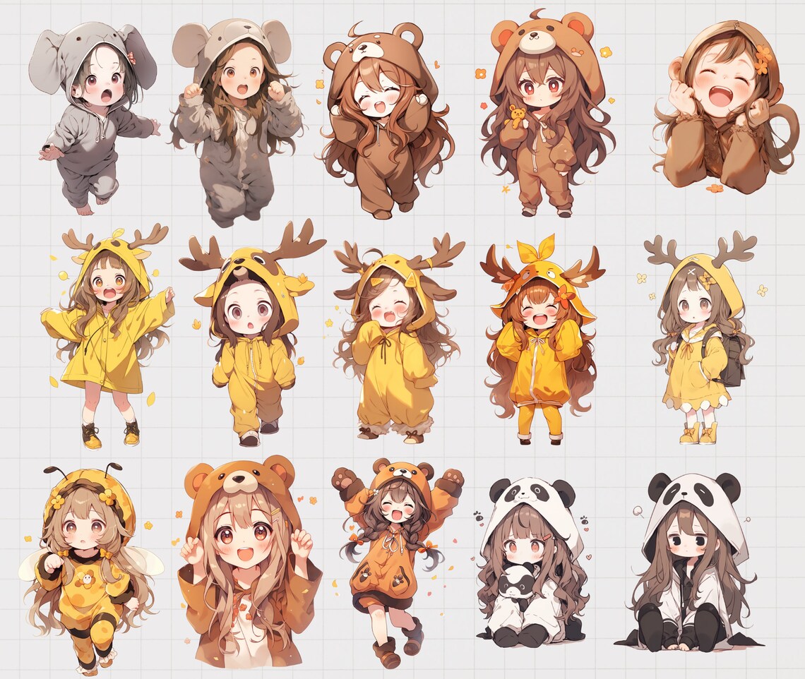 Baby Girl Animal Costume Clipart: Pastel PNG Bundle for Planner (31 ...