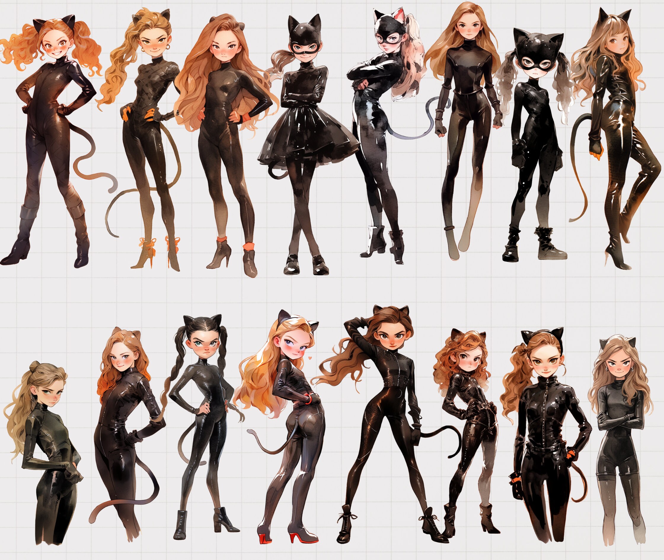 JDES 30 Girl Clip Arts, Cat Girl, Power Girl, Digital Download ...