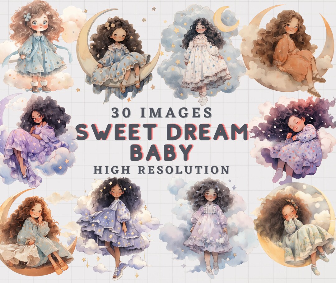 JDES 30 Sweet Dream Baby Clipart Bundle, Whimsical Adorable Girls With ...