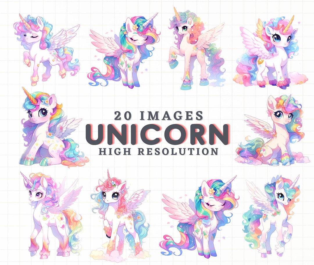 Unicorn Clipart Bundle, Pastel Unicorn Clip Arts, Sweets, Rainbow Stars ...