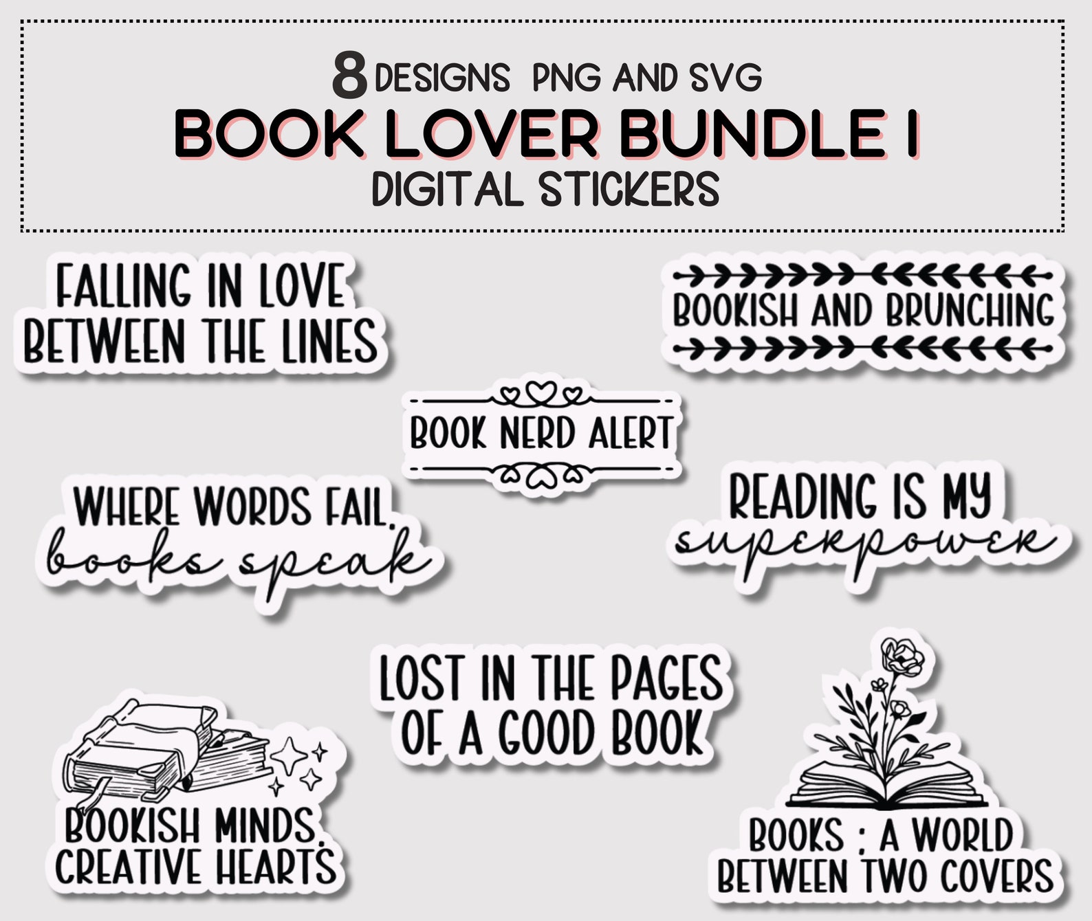 Printable Stickers for Book Lovers, SVG and PNG, Ready to Print and Cut ...