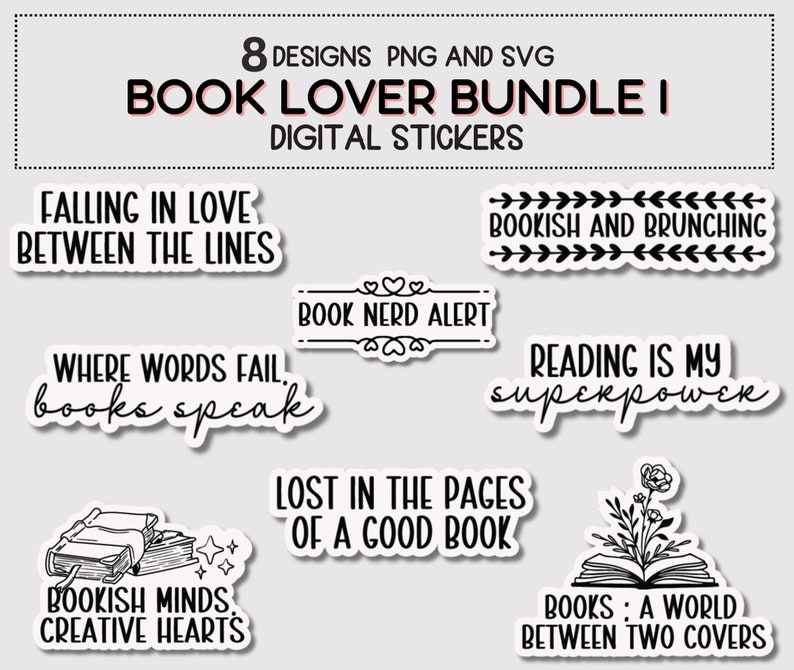 Printable Stickers for Book Lovers, SVG and PNG, Ready to Print and Cut ...