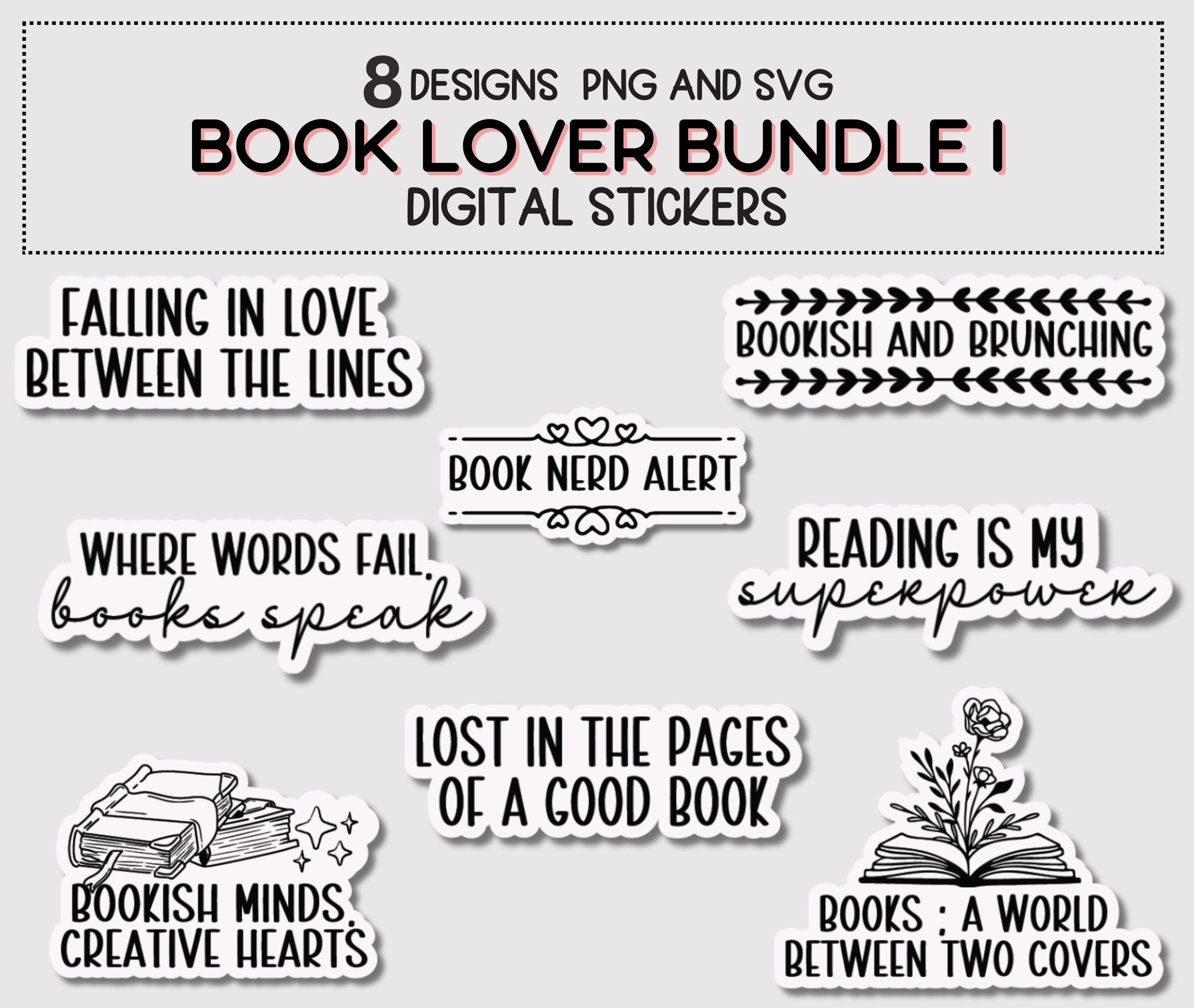 Printable Stickers for Book Lovers, SVG and PNG, Ready to Print and Cut ...
