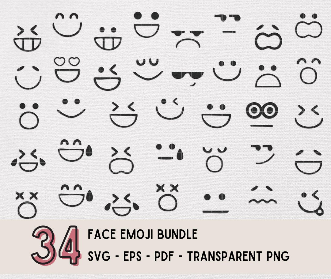 Kawaii Face Emoji Clipart Bundle: Hand-drawn PNG, SVG, EPS (digital ...
