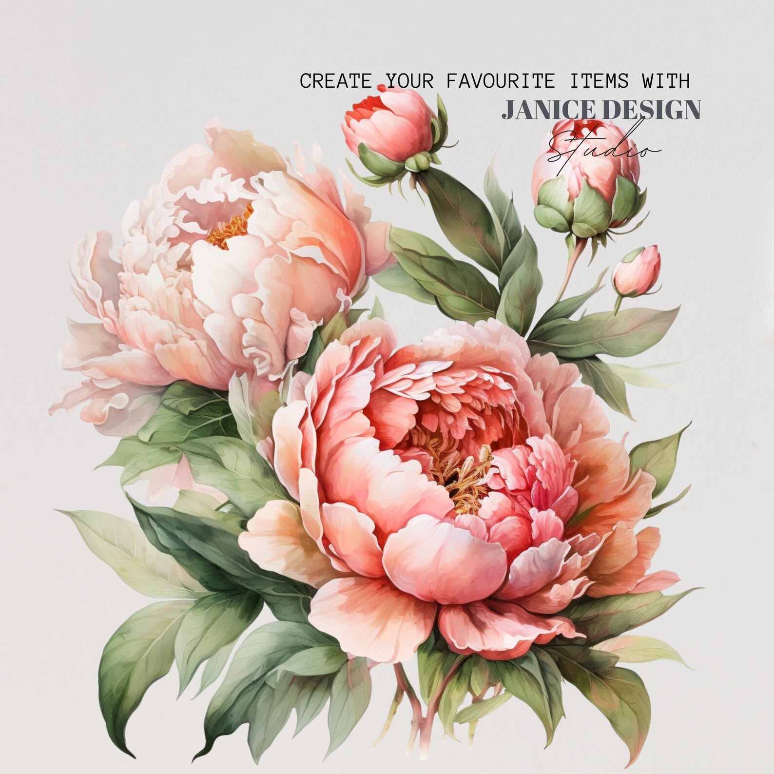 Watercolor Peonies Clipart Peony Clip Art Flower Clipart - Etsy