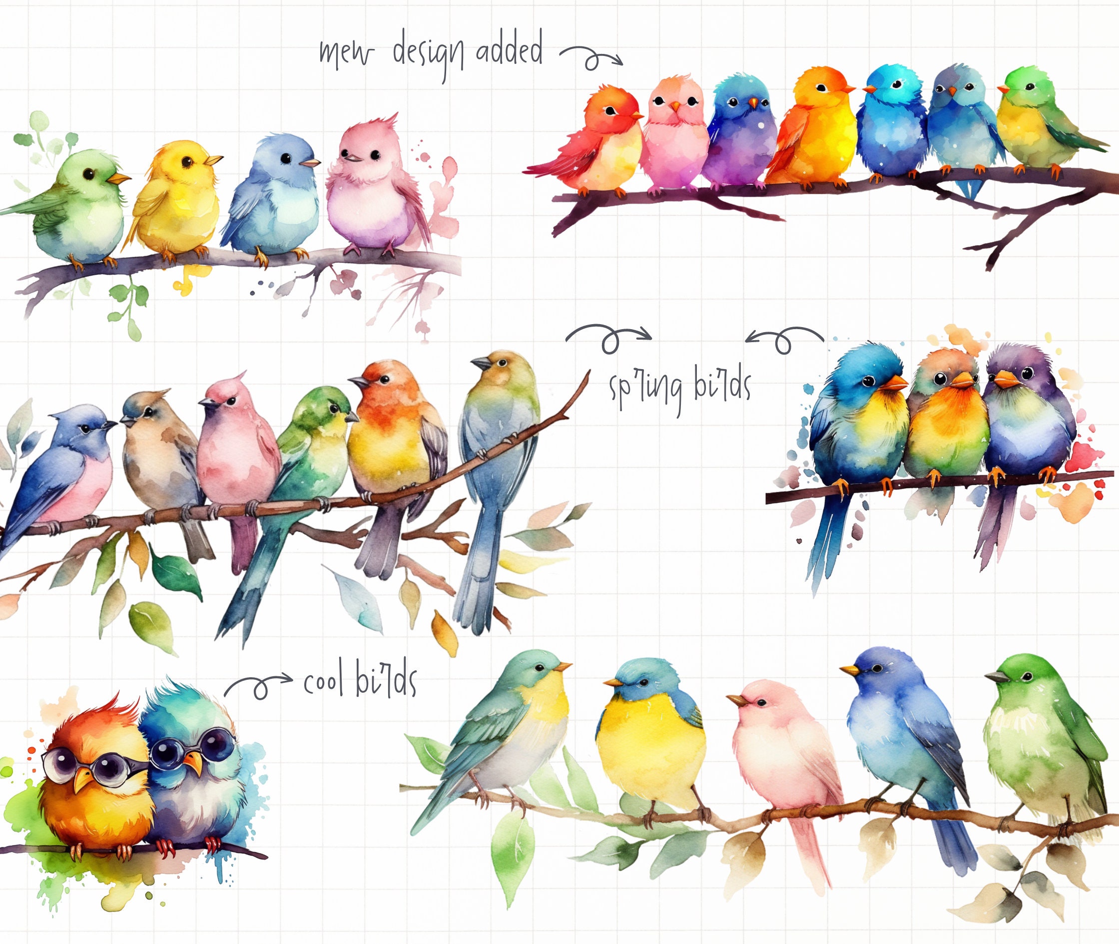 Watercolor Bird Set PNG, Cute Spring Bird, Watercolor Clipart, Birds ...
