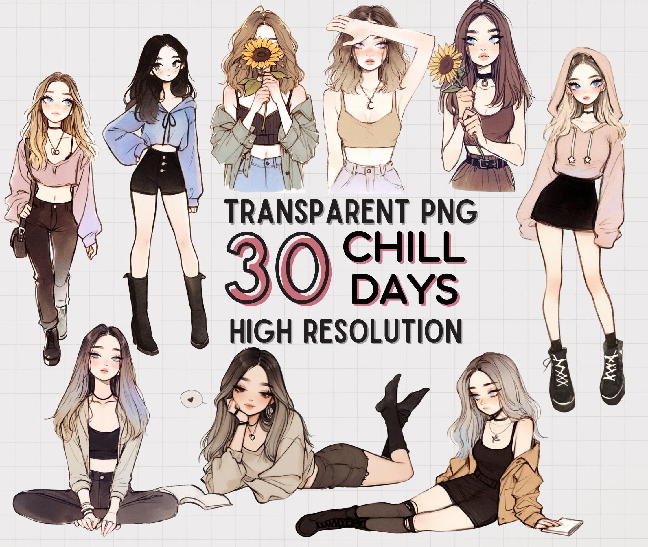 JDES 30 Transparent PNG Clipart of Cute Chill Girl in Hoodie, Crop Top ...
