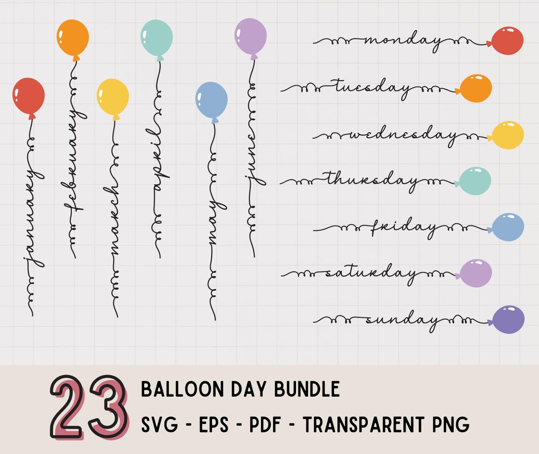 Hand Drawn Balloon Clipart Bundle, Handwriting Balloon With Days ...