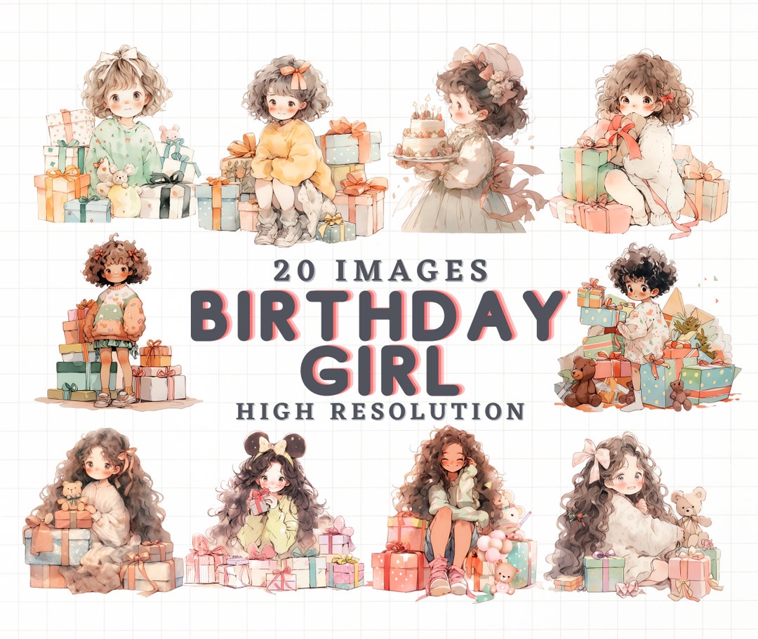 Watercolor Baby Girl Birthday Clipart: Pastel PNG Bundle (digital ...