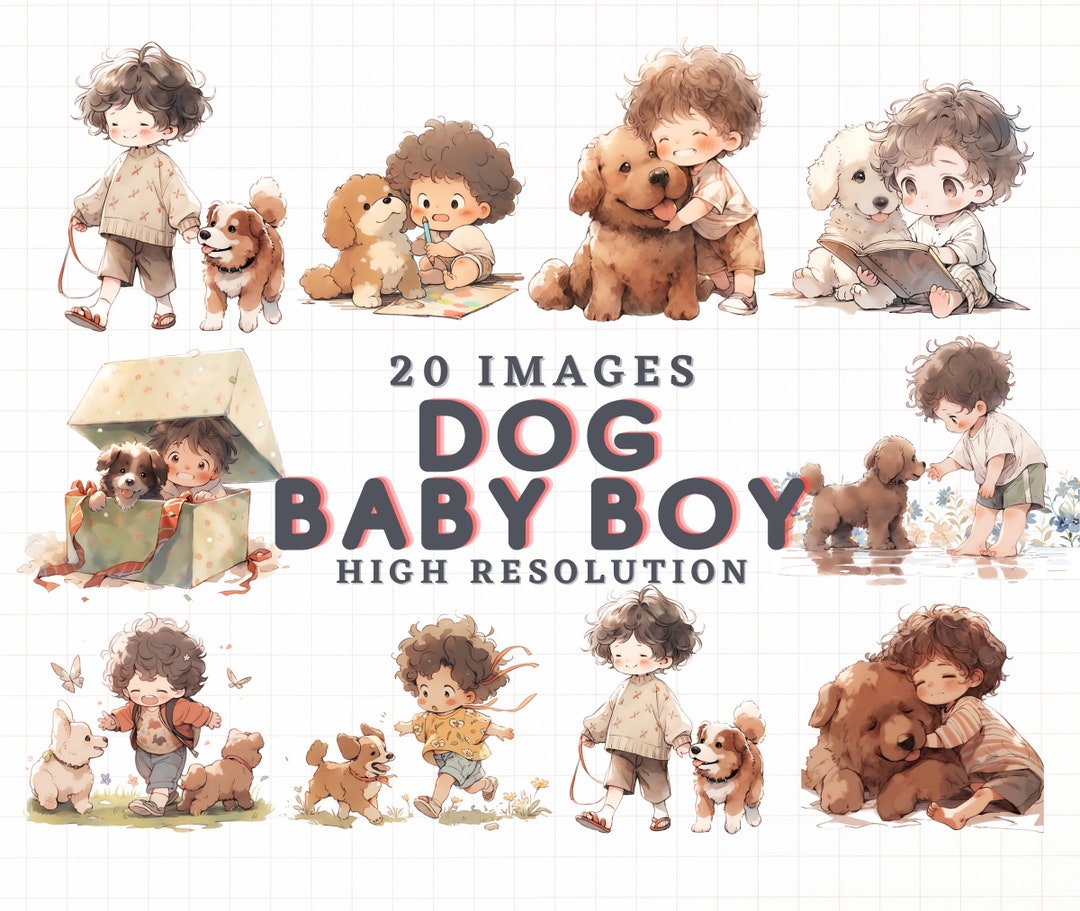 Watercolor Baby Boy and Dog Clipart Bundle (digital Download) - Etsy