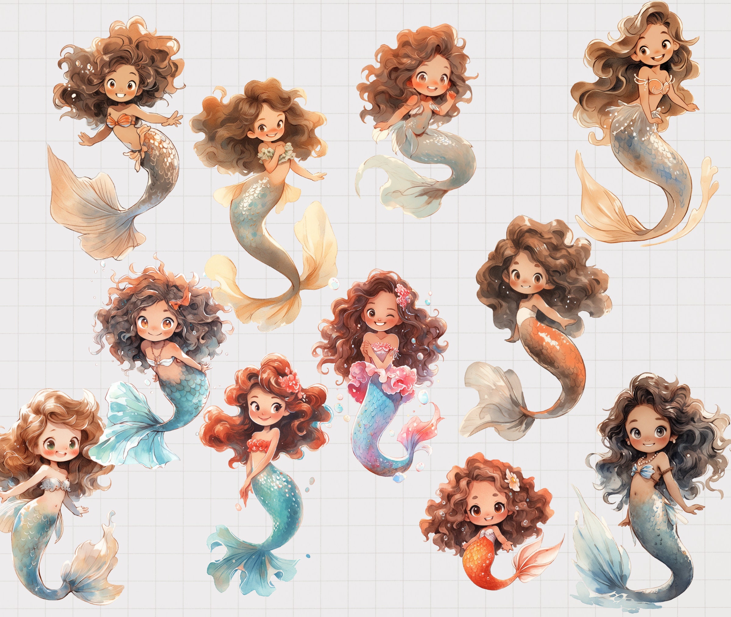 JDES 30 Cute Little Mermaid Clipart Bundle, Cute Girl Clip Art, Cute ...