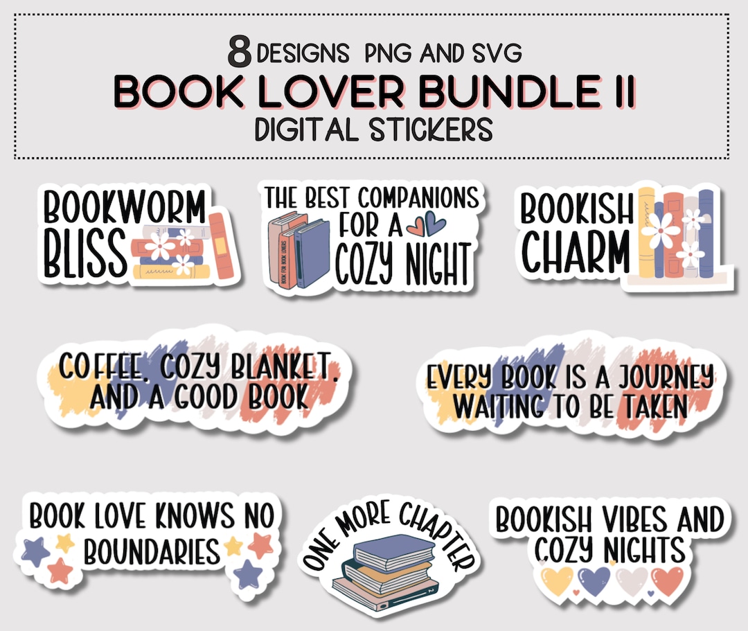 Printable Stickers for Book Lovers, SVG and PNG, Ready to Print and Cut ...