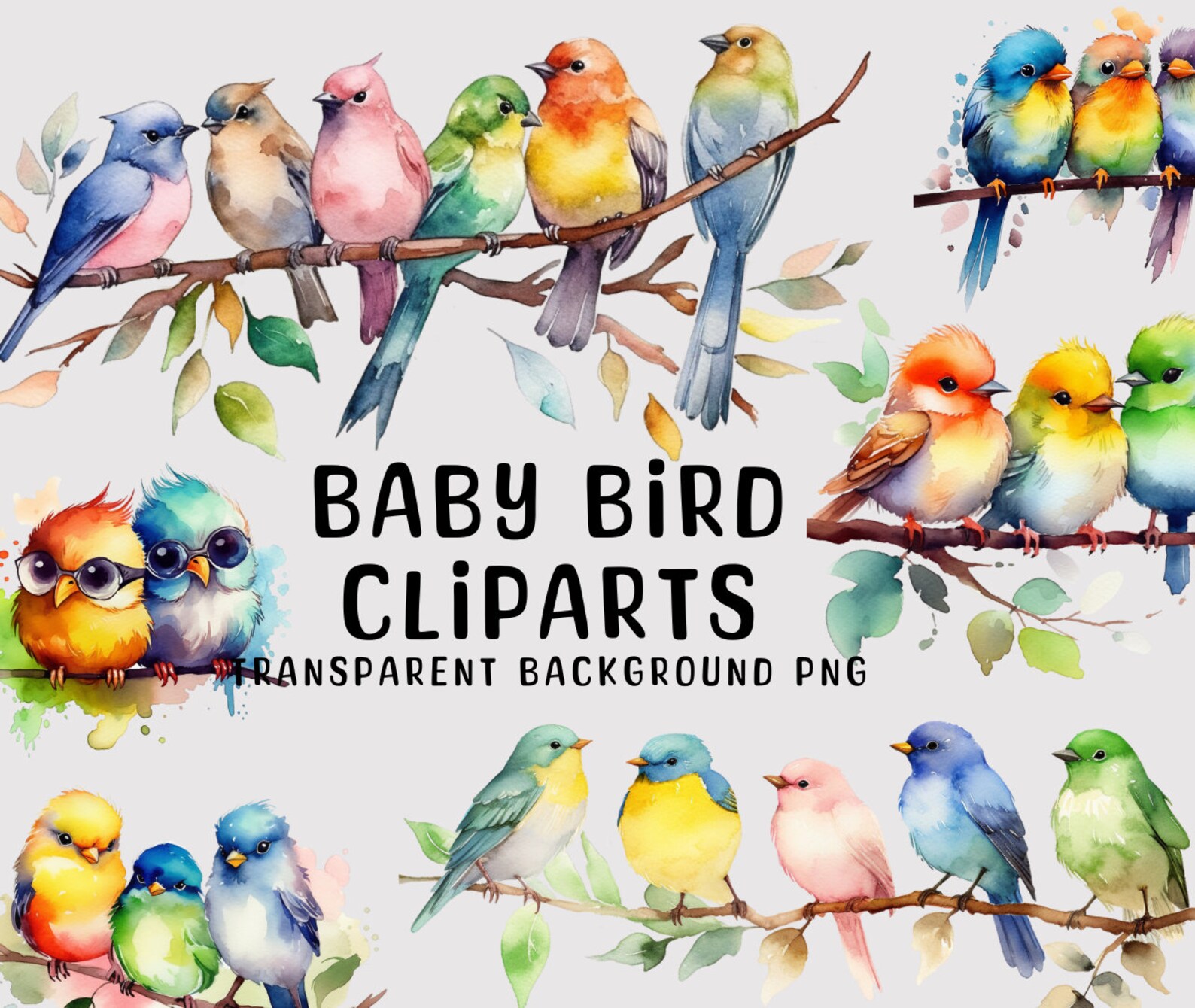 Watercolor Bird Set PNG, Cute Spring Bird, Watercolor Clipart, Birds ...