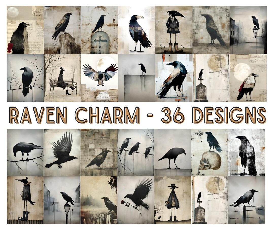 Raven Digital Art: Gothic Crow, Muted Neutral Background, Printable ...