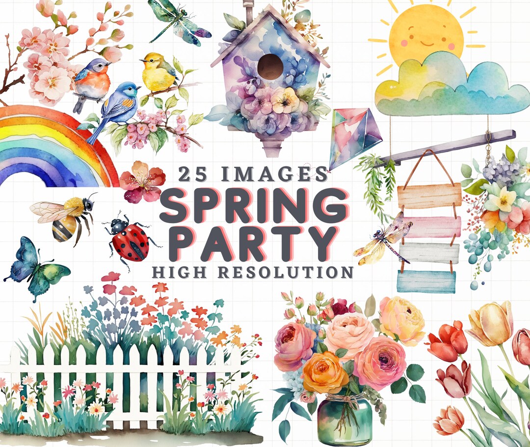 Watercolor Spring Clipart Set, Roses Clip Art, Tulip and Floral Fence ...