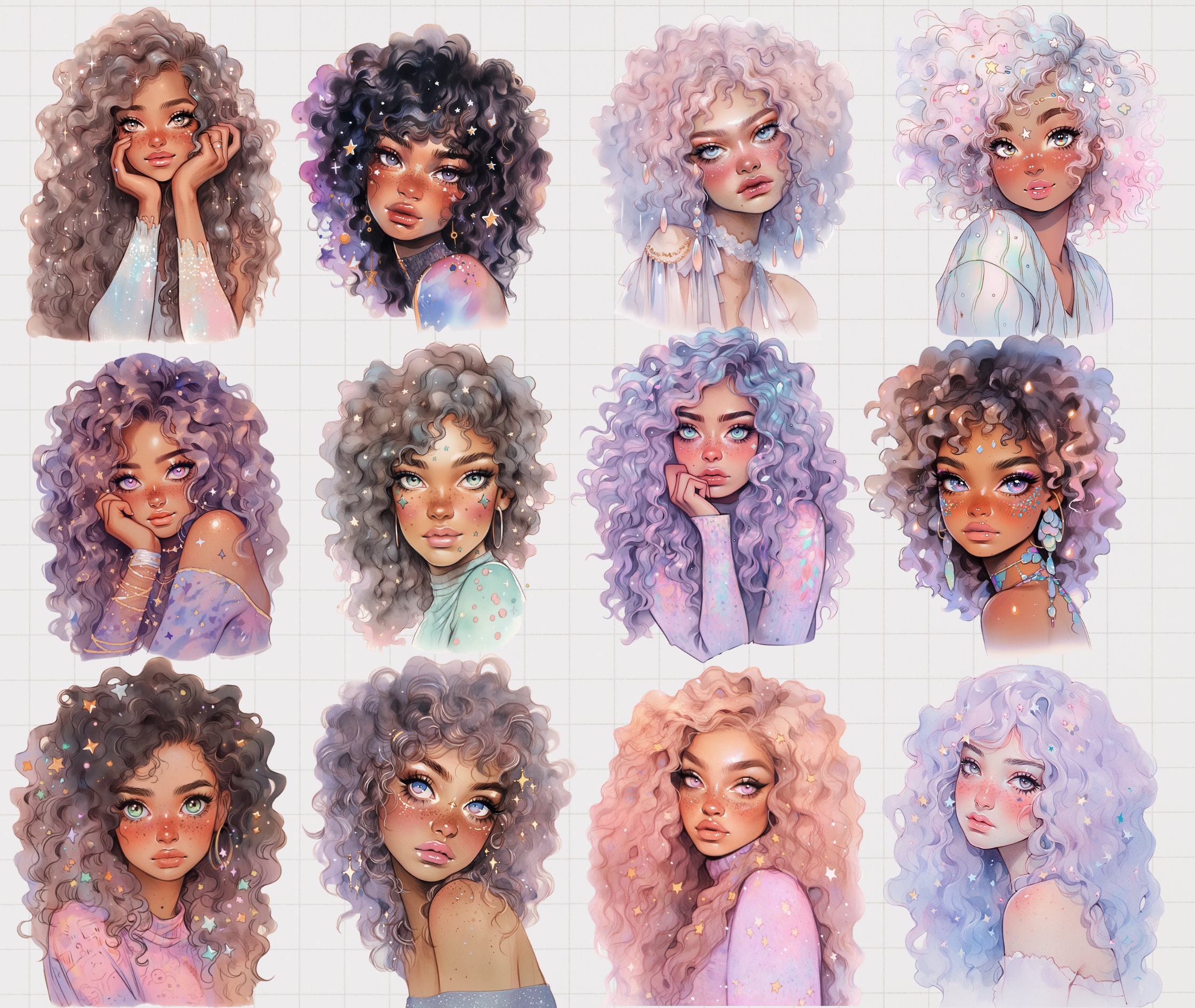 Pastel Sparkle Girl Clipart: Pisces Zodiac PNG Bundle (30 Designs) - Etsy