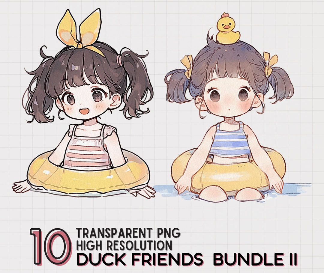 JDES 10s Cute Baby Girl and Duck Friend Clipart Bundle, Transparent PNG ...