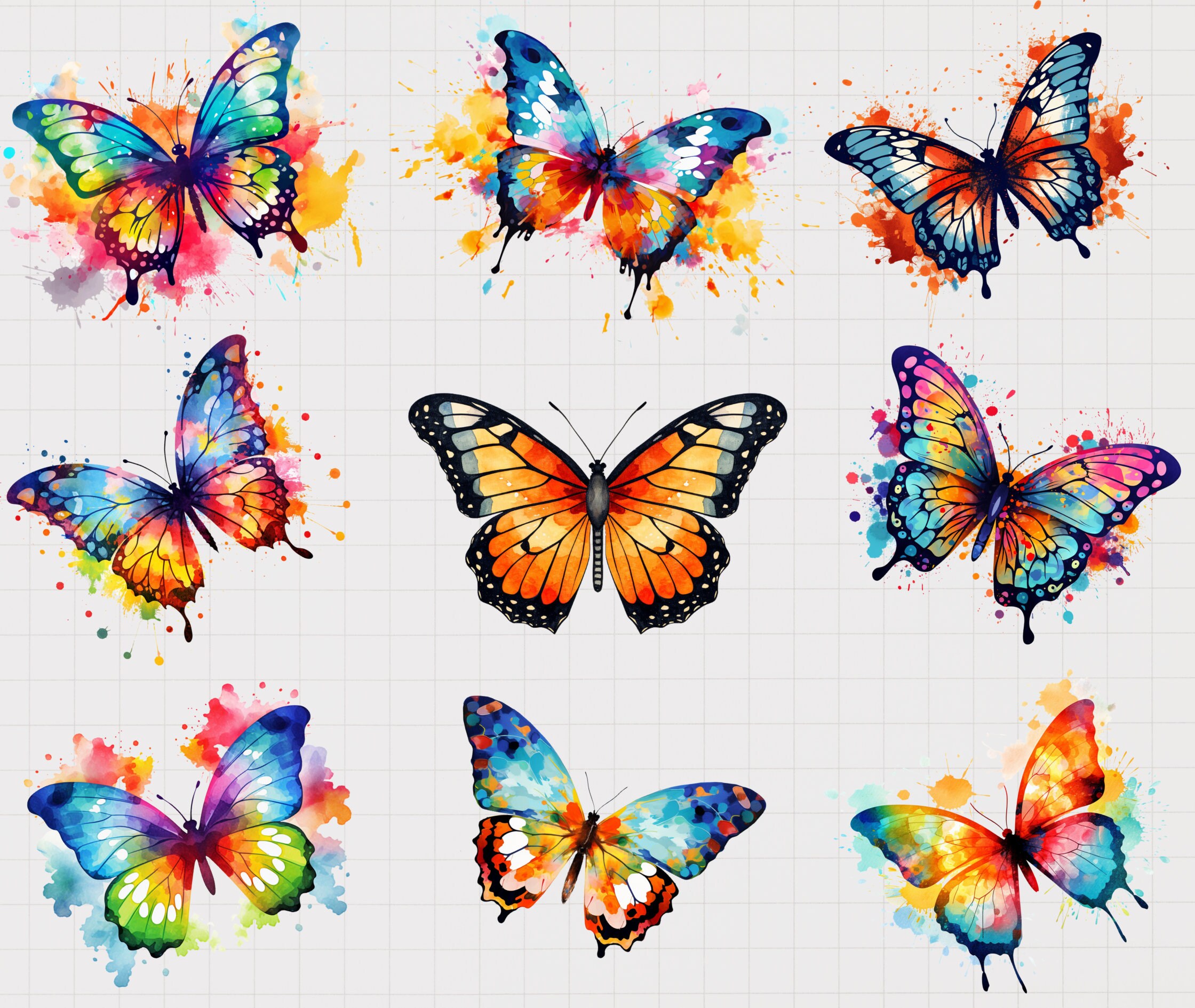 Watercolor Butterfly Clipart PNG Rainbow Watercolor Butterfly - Etsy