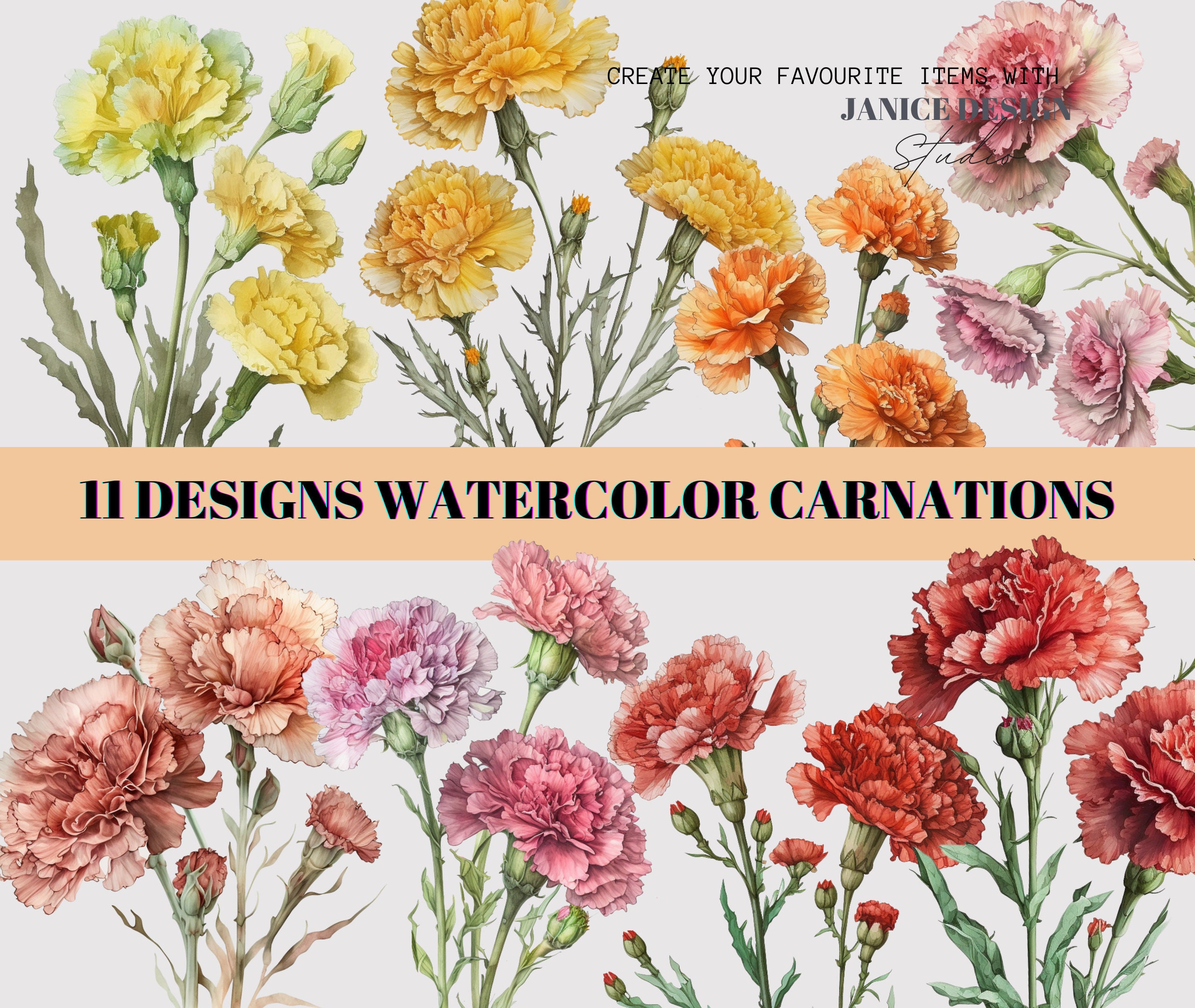 Carnations Clipart, Pink, Yellow, Orange Carnations Clipart Clip Art ...